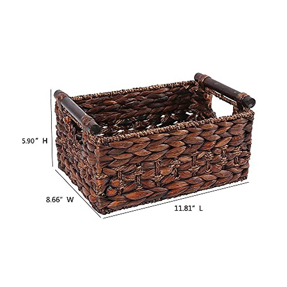 Storage Basket made by Water Hyacinth with Wood Handles, Arts and Crafts. (RectangleA-Medium)