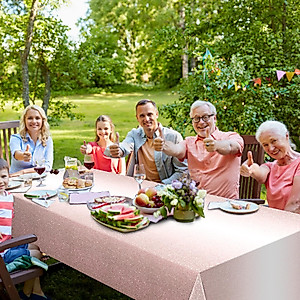 3 Pack Ombre Rose Gold Plastic Tablecloth for Parties, Gradient Pastel Rose Gold Disposable Tablecloths for Rectangle Tables, Light Pink Sprinkle Table Cover for Wedding Birthday Party, 54 x 108 Inch