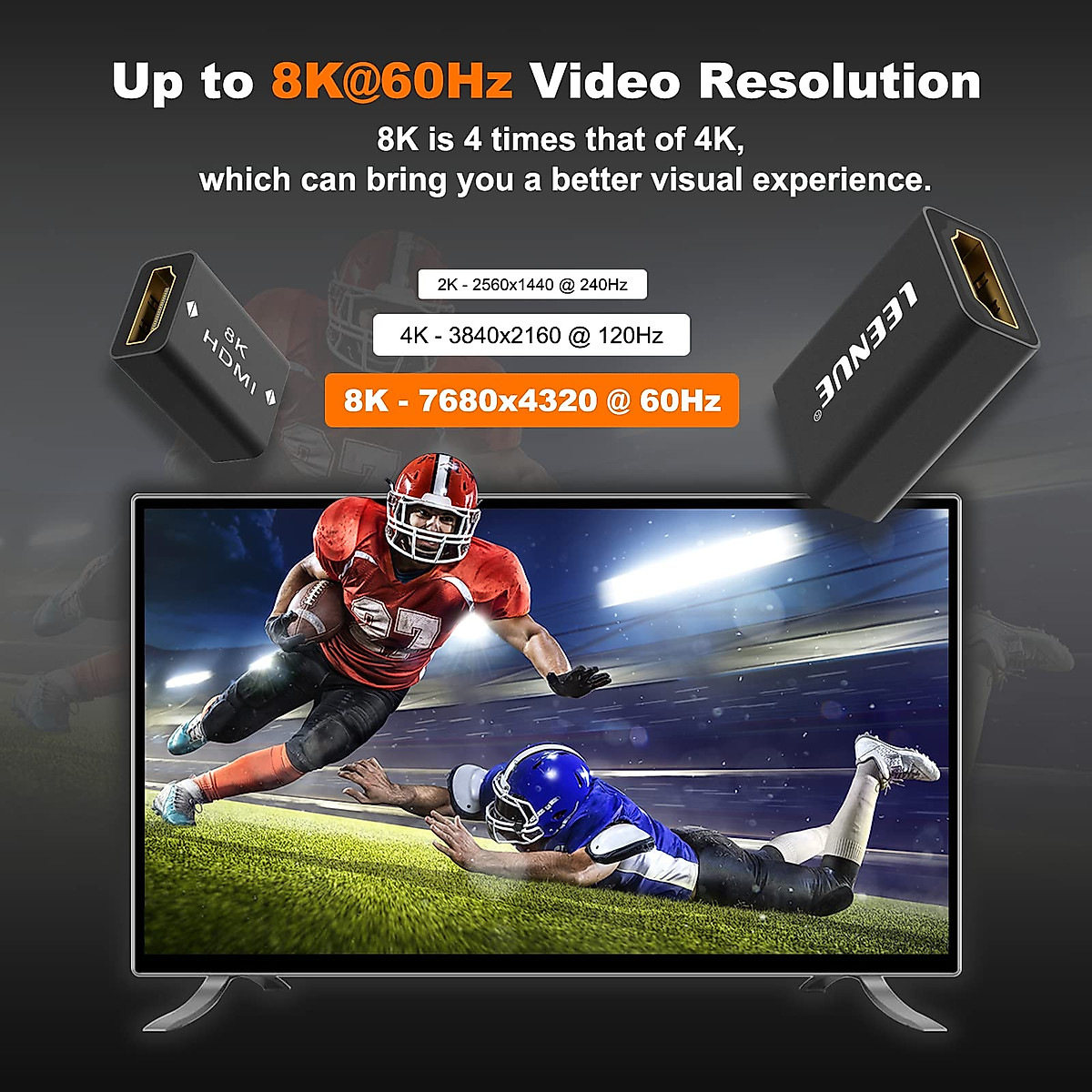 LEENUE HDMI Coupler 8K, Female to Female 2.1 HDMI Adapter, HDMI Connector 8K@60Hz / 4K@120Hz HDR Extender for HDTV, Laptop, PC, Monitor, Roku TV, 2 Pack