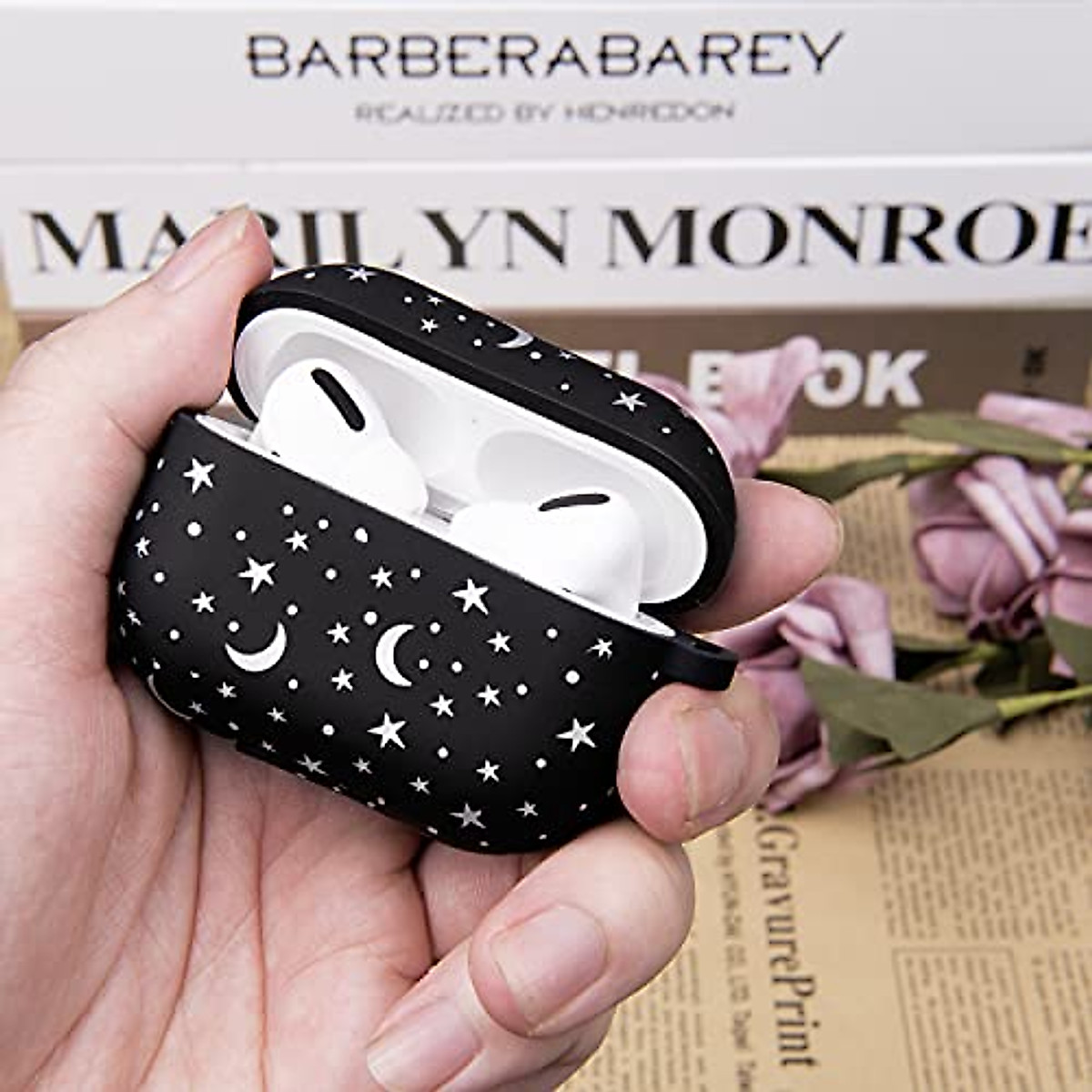 Forrrest Airpods Case Cover for Apple AirPods Pro Star Moon Starry Sky Print Design Silicone Protective Skin Airpods Pro Accessories with Keychain for Girls Women Boys (Sky)