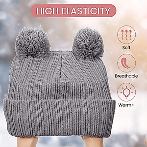 4 Pieces Kids Winter Warm Beanie Hat Kids Faux Fur Pom Beanie Knit Baby Pom Ski Cap for Children 1-5 Years Old(Black, Beige, Grey, White,4 Pieces)