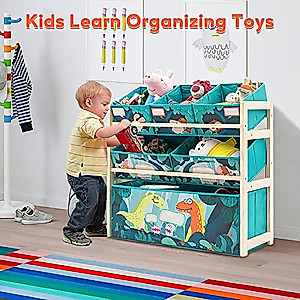 Jomifin Kids Toy Organizer for Boys Girls, 6 Storage Bins Large Storage Capacity Best Toy Storage Solution for Playroom, Nursery (Green) (Green)