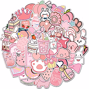 LANKEME 50PCS Cute Kawaii Stickers for Water Bottles, VSCO Pink Stickers for Laptop Aesthetic Stickers Gift for Kids Teens Girls(Pink Rabbit)