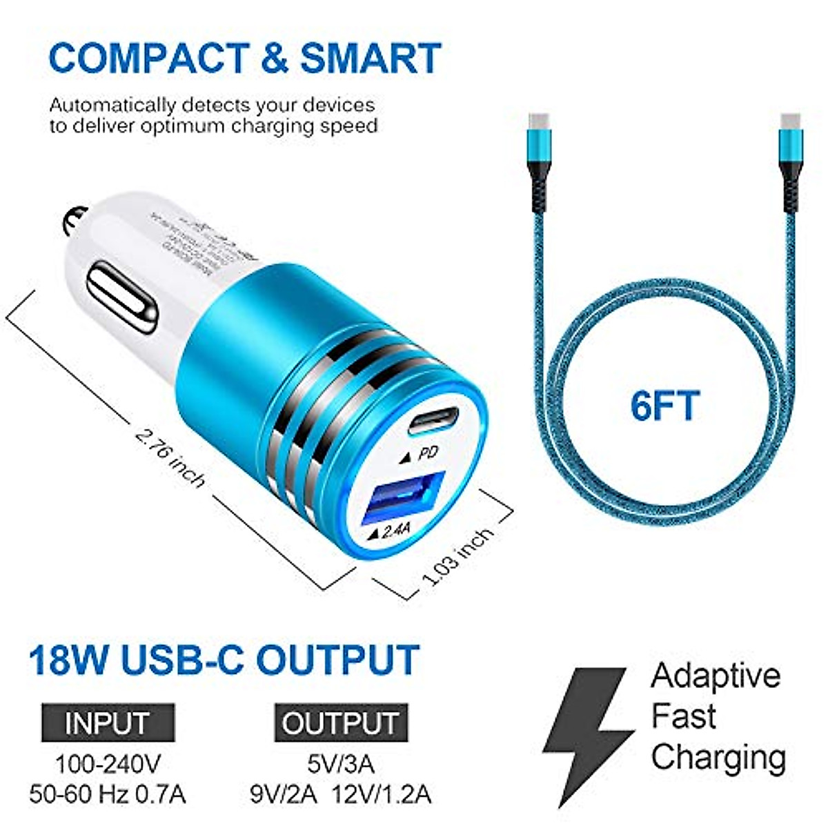 Fast USB C Car Charger for Google Pixel 7 Pro 6a 6 Pro 5a 5 4a 4 XL 3 3a 2 XL,Samsung Galaxy S23 S22 S21 Ultra S20 FE Note 20 A13 A03S A53 A02S A12 A32 A51,30W PD Power Adapter +6ft Type C to C Cable