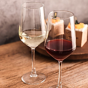 HAKEEMI Wine Glasses Set of 12, 13 oz Laser Cut Rim Wine Glass, Long Stem, Thin Rim, Classy Crystal-Clear