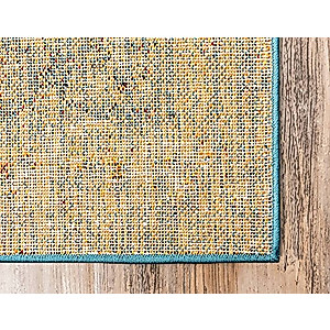 Unique Loom Rosso Collection Vintage, Traditional, Bohemian, Border, Distressed, Southwestern Area Rug, 5' 0" x 8' 0", Blue/Ivory