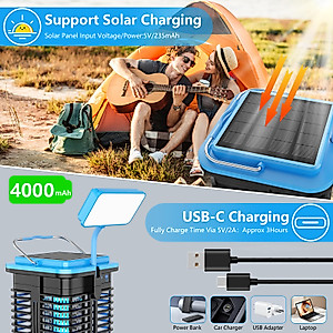 Home4me Solar Bug Zapper with LED Light for Outdoor, 4000mAh Battery Powered Mosquito Zapper, Mosquito Traps, Cordless Mosquito Killer, Electric Moth Zapper for Patio Backyard, Rechargeable, Blue