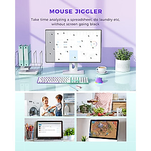 Wireless Mouse, Jiggler Mouse for Laptop - LED Mouse Rechargeable Computer Mice Mouse Mover Undetectable Random Movement with On/Off Button Keeps Computer Awake - Gradient Purple
