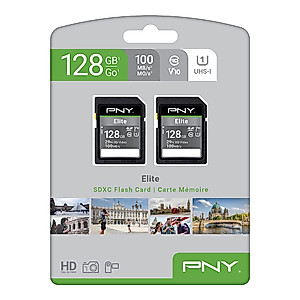 PNY 128GB Elite Class 10 U1 V10 SDXC Flash Memory Card 2-Pack - 100MB/s Read, Class 10, U1, V10, Full HD, UHS-I, Full Size SD
