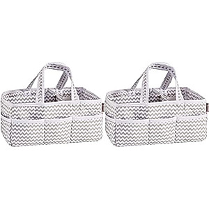 Trend Lab Dove Gray Chevron Storage Caddy Diaper Organizer for Baby Nursery and Changing Table Accessories, 12 in x 6 in x 8 in (Pack of 2)
