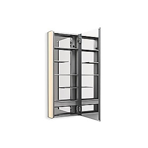 KOHLER K-81147-SLE-DA1 Maxstow Medicine Cabinet with LED Light, Mirror Door & Staggered Shelves, Rectangular Frame, 17" x 40"