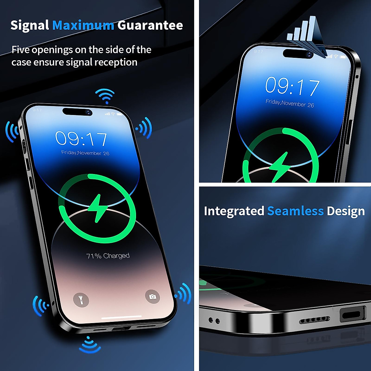 Upholyee [CD Metal Ring & Automatic Pop-up Lock Magnetic Privacy Case for iPhone 13 Pro Max [Compatible with MagSafe] [Integrated Lens Protection] Full Body Bumper Cover with Built-in 9H Glass-Black