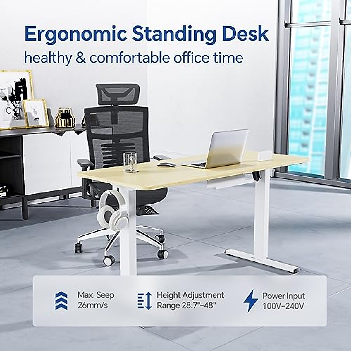Standing Desk, Height Adjustable Desks with Powerful Motor and Cable Management,Electric Sit Stand Desk with Hight Preset Design for Home Office Use 55x24 in Maple