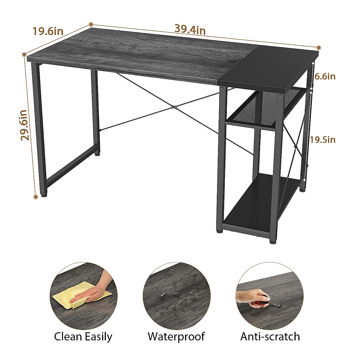 Homfio 40-Inch Office Desk with Shelves | Modern Study & Gaming Table