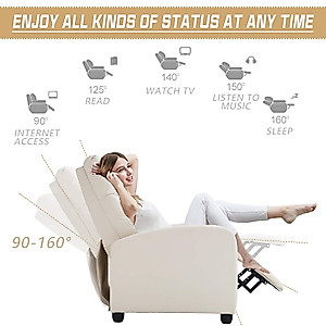 FDW Recliner Chair for Living Room Recliner Sofa Reading Chair Winback Single Sofa Home Theater Seating Modern Reclining Chair Easy Lounge with PU Leather Padded Seat Backrest （Beige）