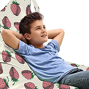 Lunarable Strawberry Lounger Chair Bag, Vintage Sketchy Style Fruits on a Plain Background Delicious Berries, High Capacity Storage with Handle Container, Lounger Size, Ivory Green Pale Pink