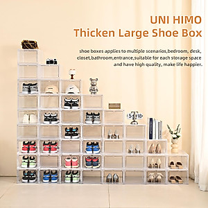 Uni HIMO Drop Front Shoe Box with Clear Door,6 pack Plastic Shoe Boxes Stackable,Thicken & Sturdy Organizer Containers For Sneakers,Fit up to US Size 12(13.5”x 10.5”x 7.4”)