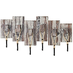MyGift Wall Mounted Coat Rack, Rustic Nautical-Style Wall-Mounted Torched Wood Coat Rack with 6 Rope and Matte Black Metal Hooks