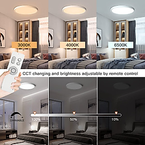 Roomratv Flush Mount Ceiling Light Fixture with Remote Control, Nightlight Warm 3000K, Hardwired 12inch 28W Round, 3000K-6500K Light Color Changeable, Brightness(10% to 100%) Adjustable