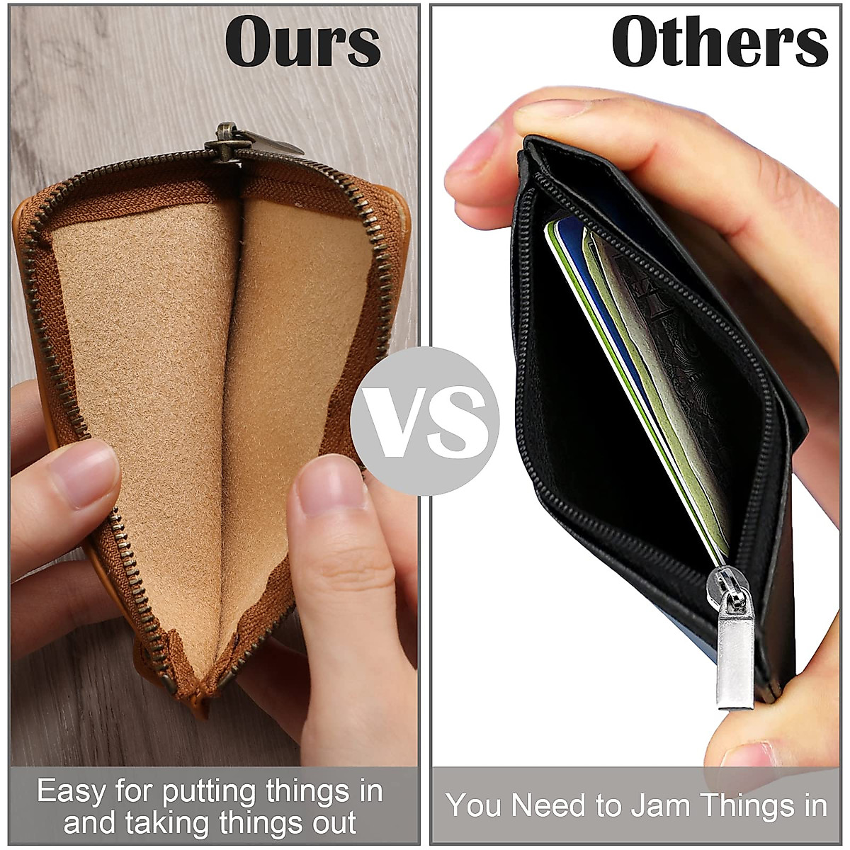 MNGARISTA Elastic Card Holder Wallet, Slim Minimalist Wallet Vertical Credit Card Holder and Men & Women Front Pocket Wallet with 3 Card Slots and 1 Side Zipper Pocket