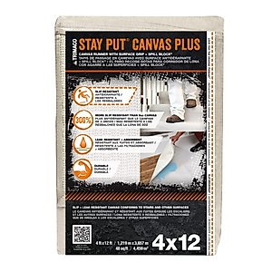 Trimaco 04328 Slip Resistant Dropcloth Stay Put Canvas Plus Drop Cloth, 4-feet x 12-feet