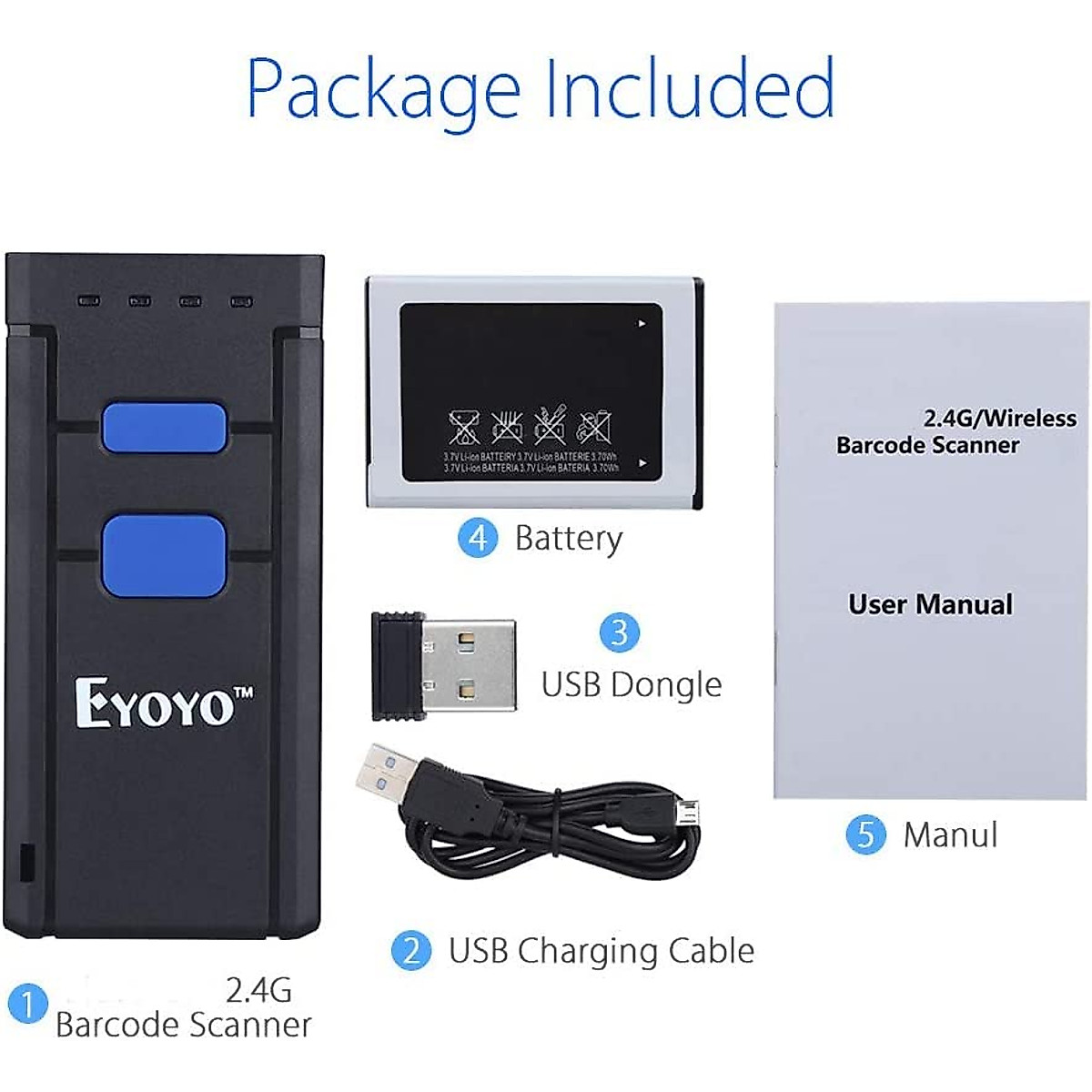 Portable Bluetooth Barcode Scanner Wireless, Eyoyo 2877 CCD Mini Handheld CMOS UPC Barcode Reader Compatible for POS, iPad, iPhone, Android Phones, iOS Work for Store, Book, Library Inventory