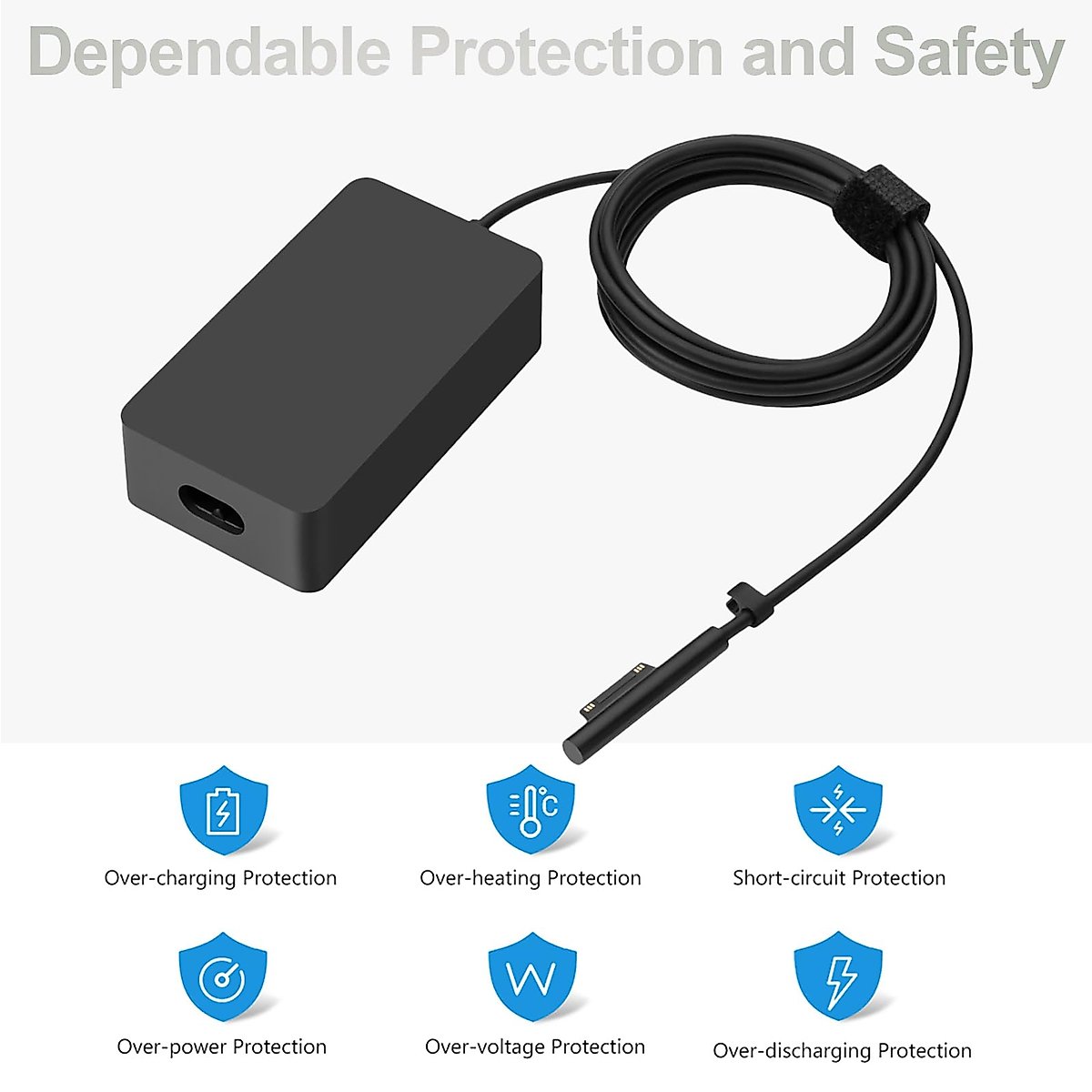 65W Surface Pro Laptop Charger AC Adapter for Microsoft Surface Pro 3, 4, 5, 6, 7, 8, 9, 10, X, Surface Book 3, 2, 1, Windows Surface Laptop 6, 5, 4, 3, 2, 1, Surface Go Tablet, with 6.2ft Power Cord