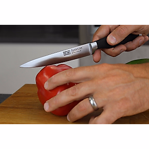 Taylors Eye Witness Syracuse All Purpose Kitchen Knife - Professional 13cm/5” Cutting Edge, Multi Use. Ultra Fine Blade, Precision Ground Razor Sharp. Soft Textured Grip Matte Black Handle.