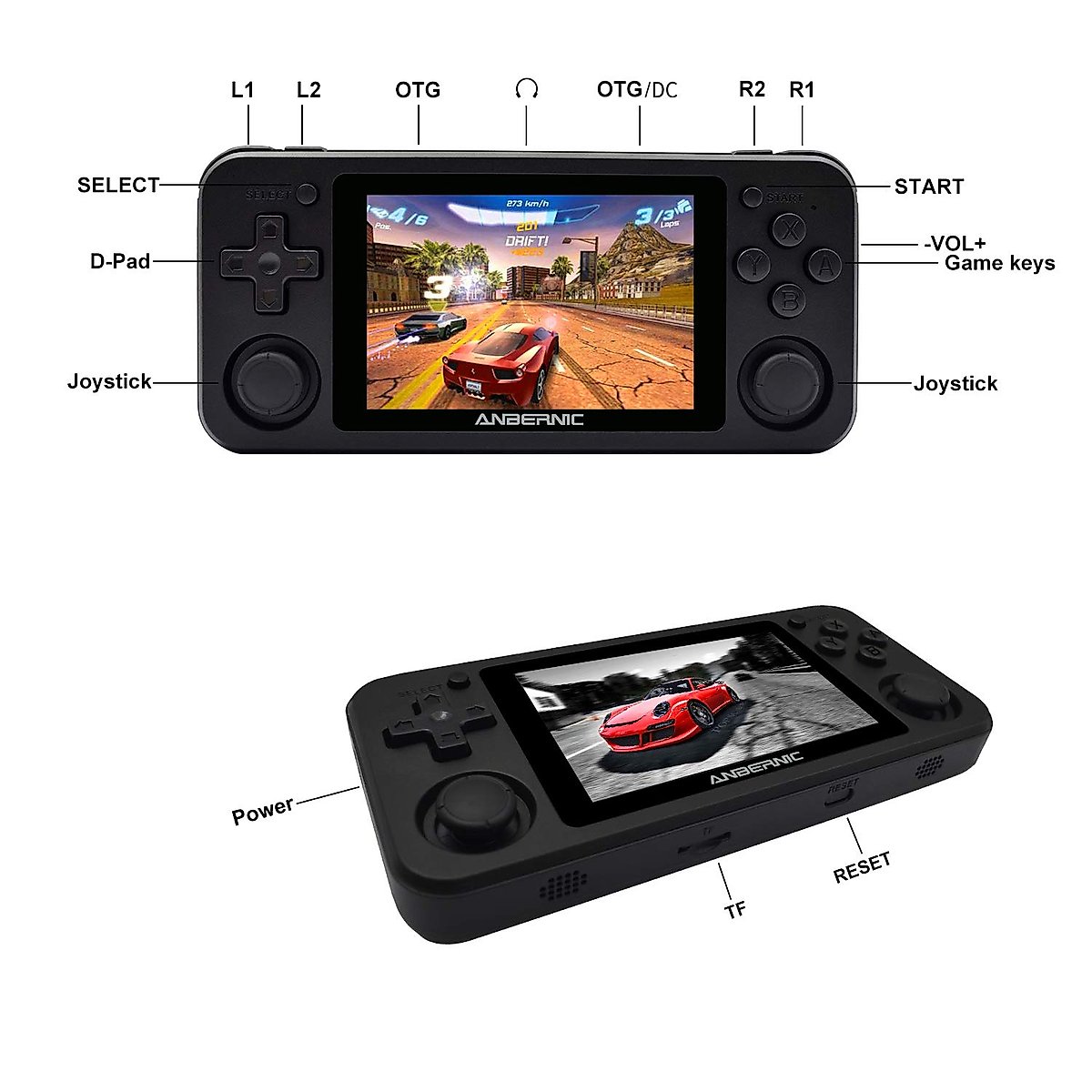 Voacle RG351P Handheld Game Console, Retro Game Console Open Linux Tony System RK3326 Chip 64G TF Card 2500 Classic Games 3.5 Inch IPS Screen (Black)