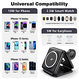 Magnetic Wireless Charger for iPhone: Fodable 3 in 1 Charging Station for Multiple Apple Devices - Travel Charging Pad Dock for Apple Watch iPhone 14 13 12 Pro Max Plus & Airpod