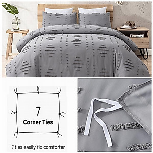 Duvetex Grey Tufted King Duvet Cover Set, Soft and Lightweight Shabby Chic Embroidery Duvet Covers for All Seasons, 3 Pieces Boho Bedding Set 104" x 92"(1 Duvet Cover with 2 Pillow Shams)