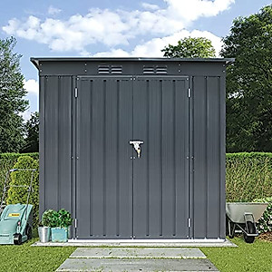 Storage Sheds 6' x 4' Outdoor Metal Storage Shed Galvanized Steel Garden Shed with Lockable Doors and Air Vent,Utility Storage Shed & Outdoor Backyard Storage Shed for Garden,Patio,Black