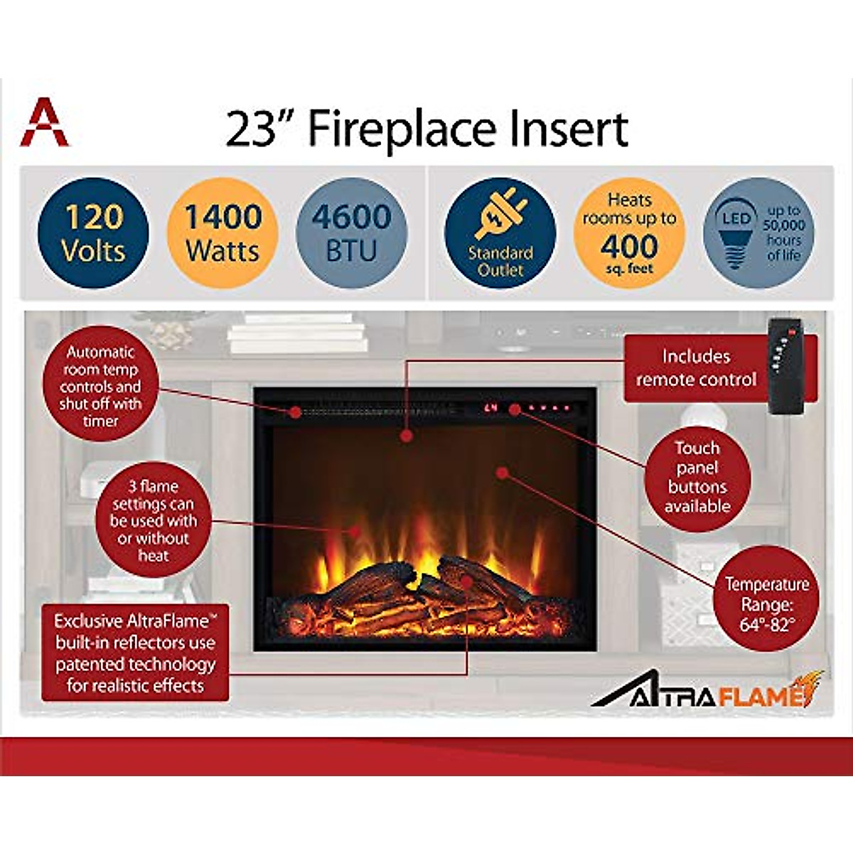 Ameriwood Home Carver Electric Fireplace TV Stand for TVs up to 60" Wide, White