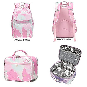 Rexmore Kids Backpack for Girls,3 Pcs Set Elementary Bookbag Waterproof Cute School Bag with Multi Pockets and Compartment,Pink
