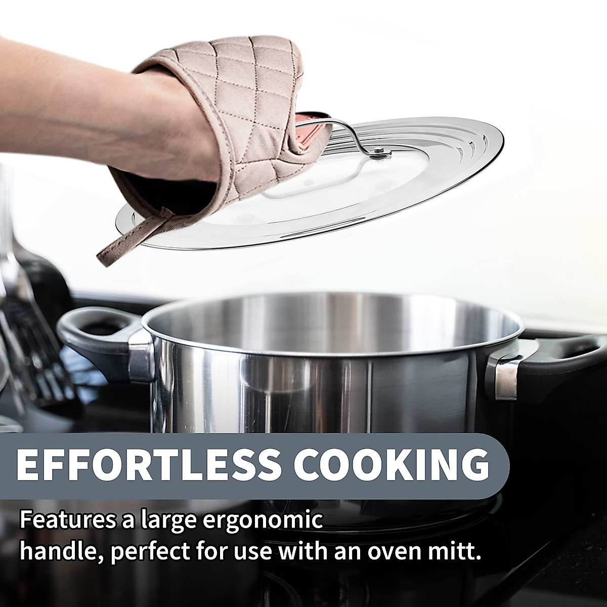 Sterline Small Universal Lid,Fits 5,8 Inch Cookware,Tempered Glass Top with Steam Vent for Pots, Pan, and Cast Iron Skillets,Stainless Steel Replacement Pot Lid for Kitchen Organizing, Space Saving