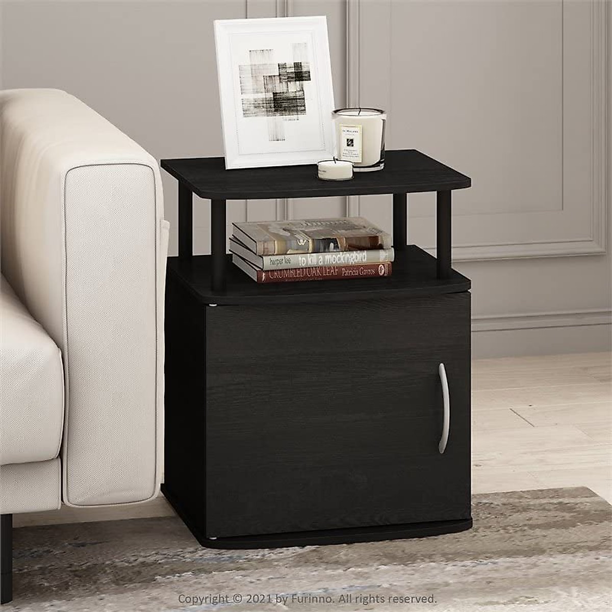 Furinno Jaya End Table, One, Black Wood & Simplistic Set of 2 End Table, Espresso/Black