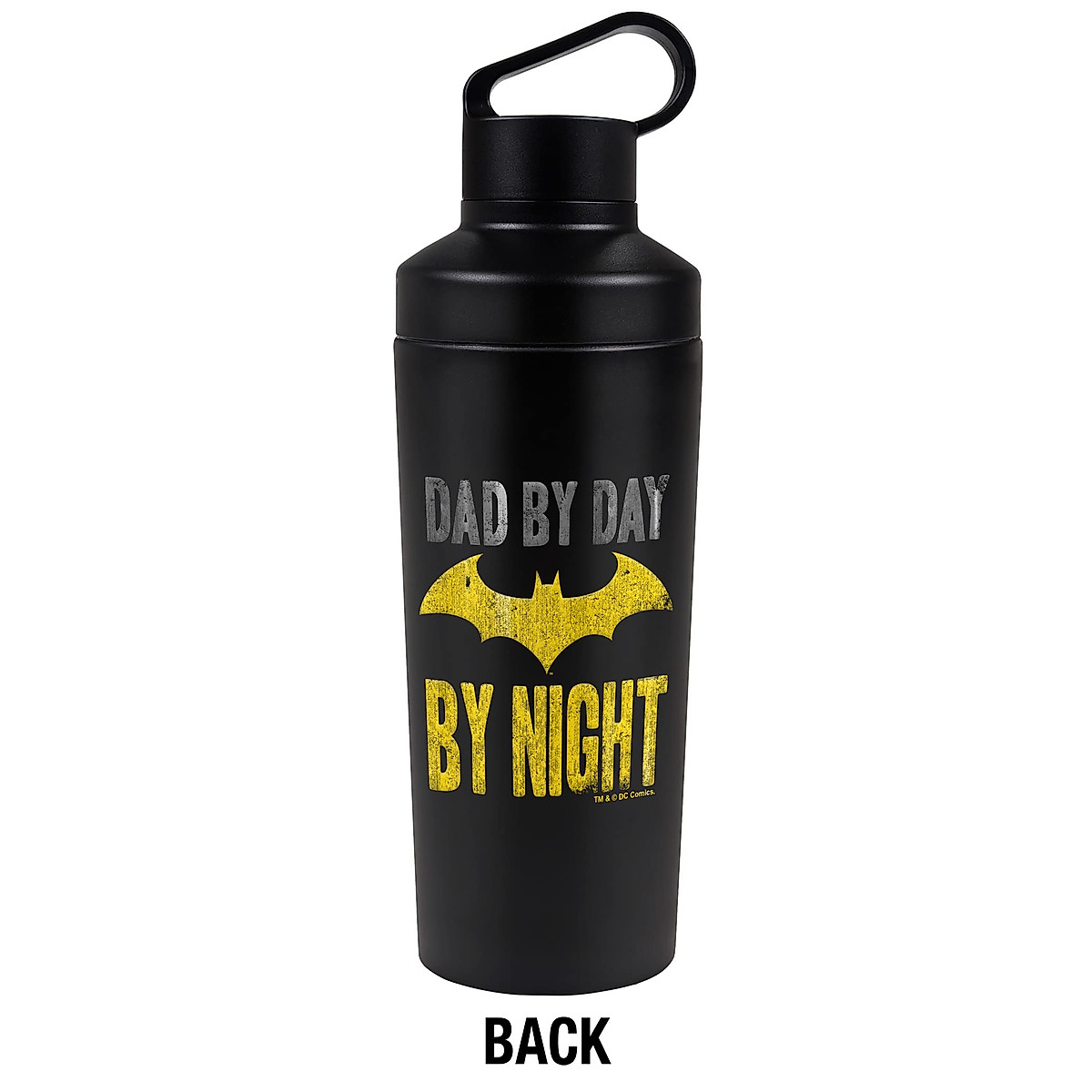 Batman - Logo OFFICIAL Dad By Day 18 oz Insulated Water Bottle, Leak Resistant, Vacuum Insulated Stainless Steel with 2-in-1 Loop Cap