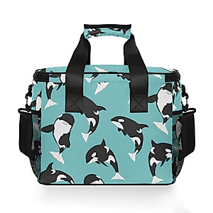 WELLDAY Lunch Bag Killer Whale Pattern Insulated Cooler Reusable Lunch Box with Shoulder Strap for Picnic Hiking