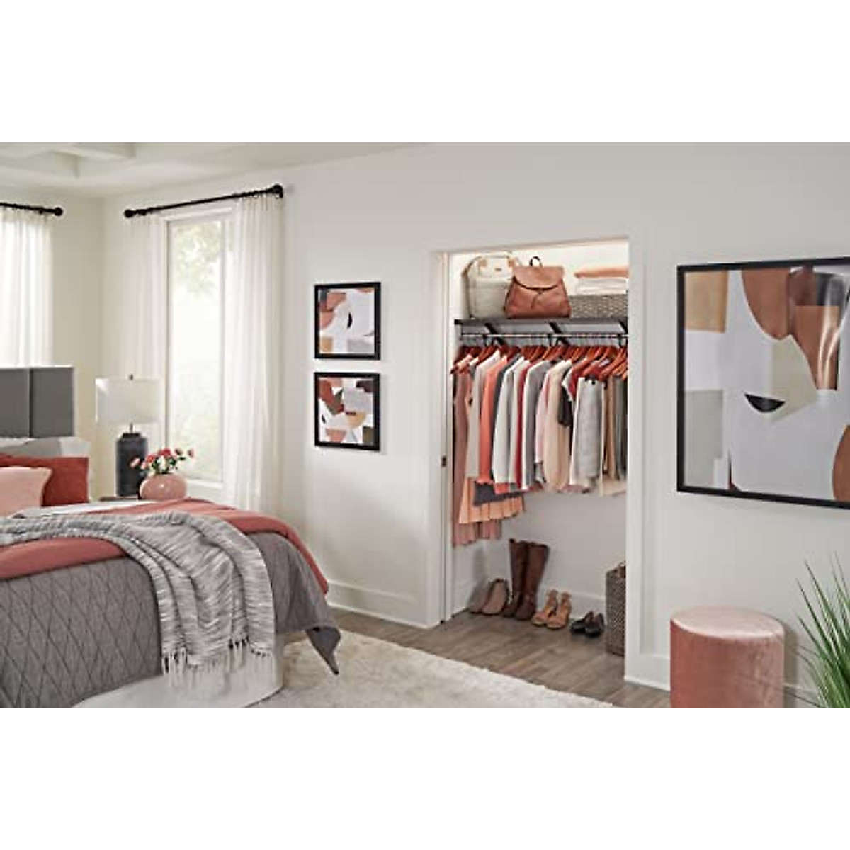 Rubbermaid 48" Premium Wood Shelving Kit with Hanging Rod, Mahogany, Laundry, Closet, Home, Organization, Shelving