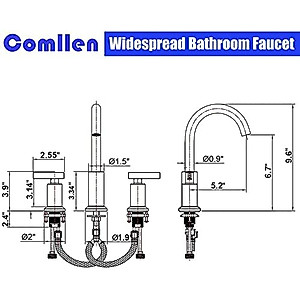 Comllen 3 Hole Widespread Brushed Nickel Bathroom Faucet, Modern 2 Handle Bathroom Faucet for Sink 8 Inch Laundry Basin Vanity Faucet with Pop-up Drain and Water Supply Lines