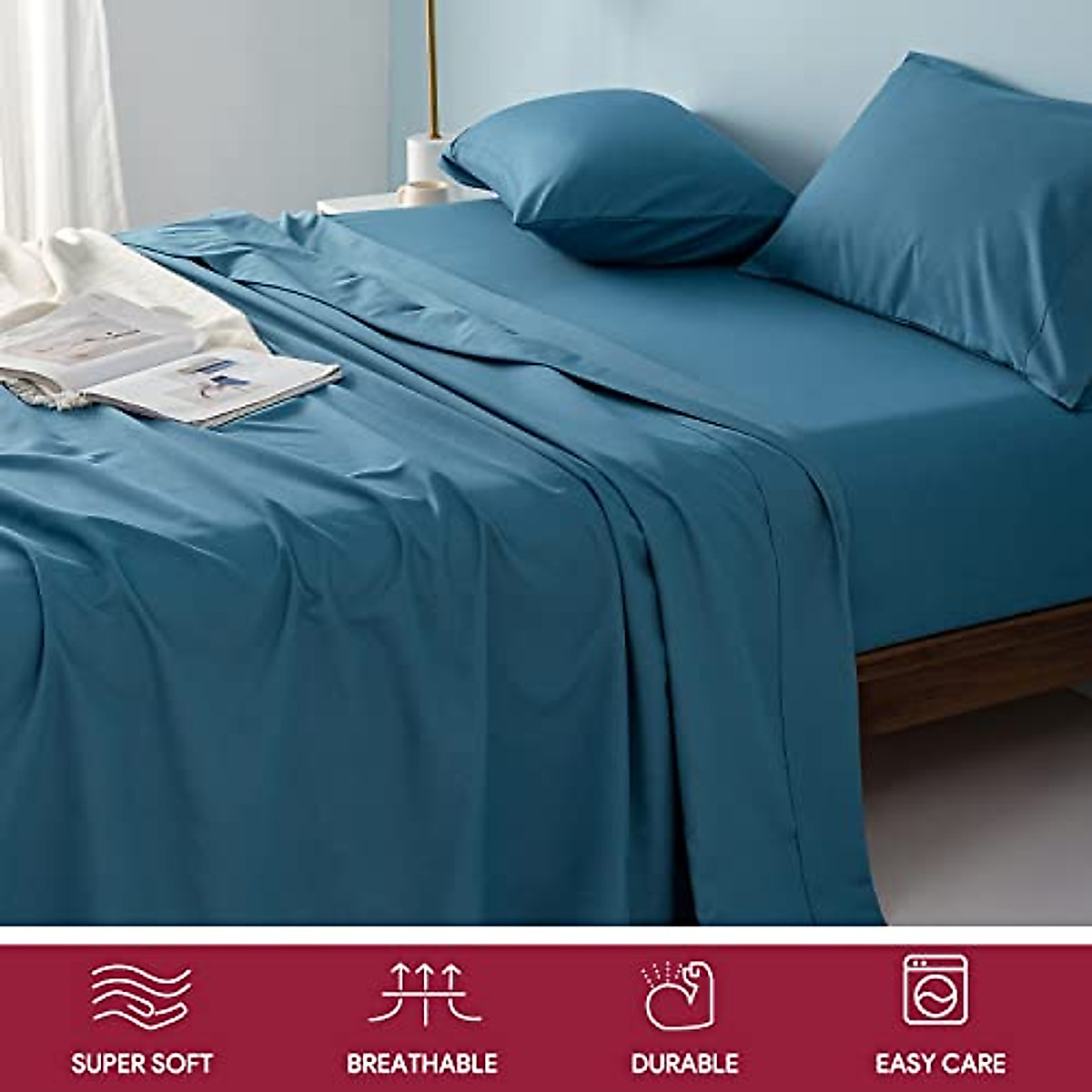 JOOKI Sheet Set California King Luxury Hotel Bed Sheets Soft Microfiber Cooling Sheets Set, Deep Pocket up to 16” Mattress, Breathable Machine Washable Bedding Set, Navy Blue