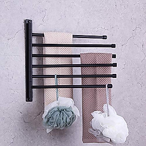GERZWY Bathroom Swing Arm Towel Bars Wall Mount Bath Towel Rack with 6 Arms Hanger Towel Holder Organizer SUS 304 Stainless Steel Matte Black HYG06-BK