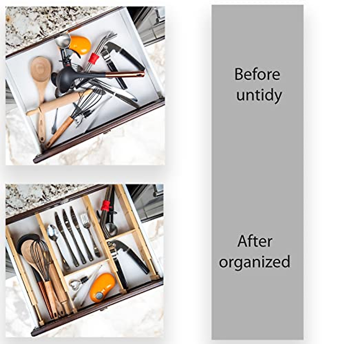 Bamboo Drawer Dividers Set of 4, Expandable Drawer Organizer, Utensil Drawer Organizer, Dresser Drawer Divider, Drawer Separators, Adjustable Drawer Divider with Secure Hold and Protective Padding