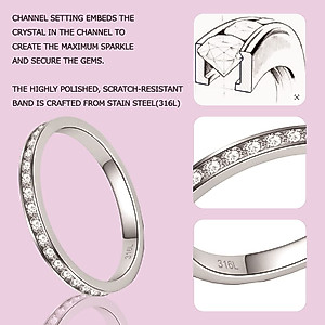 Women's Stainless Steel (316L) Stackable Band Ring, 2mm Wide, Full Eternity Ring. Cubic Zirconia (CZ) Wedding Band Ring, Size 5-10, Channel Setting