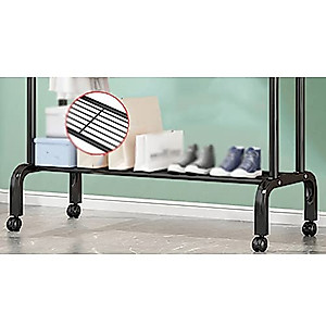 AGGJ Coat Rack Wall Mount with Shelf Double Rod Garment Rack with Heavy Duty Clothes Rack On Wheels and Bottom Shelves, for Entrance, Foyer, Bedroom (Color : White, Size : 150 * 50 * 154)