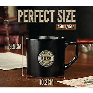 Onebttl Boss Gifts Coffee Mug for Men, Ceramic Mug with Golden Badge, 15oz/450ml Mug for Boss Day, Christmas, Retirement - Man Myth Legend