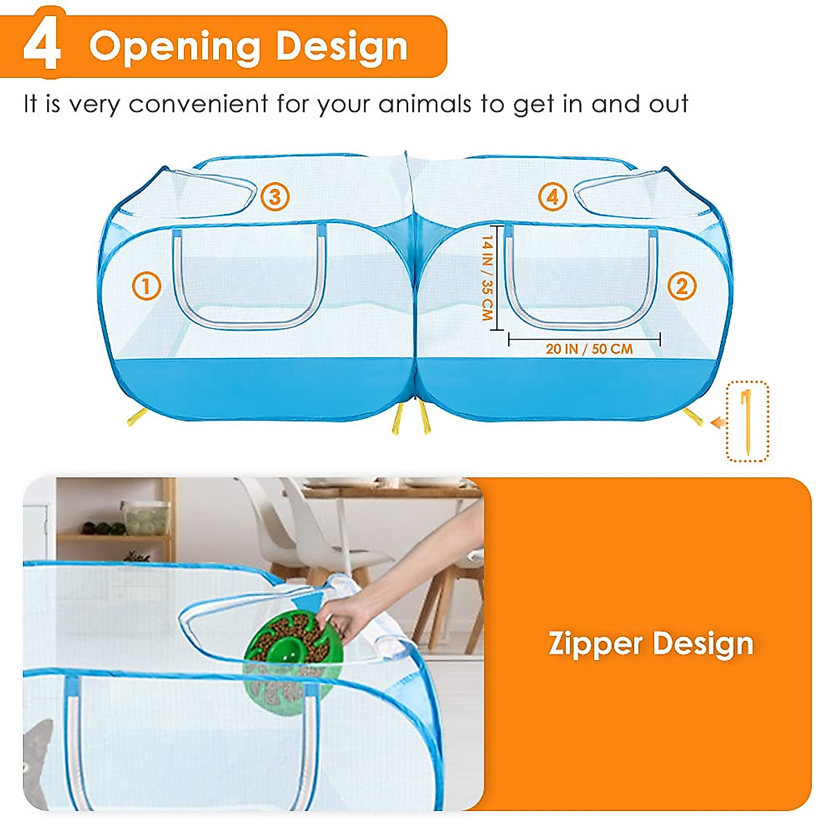 SlowTon Small Animals Playpen, Portable Large Chicken Run Coop with Breathable Transparent Mesh Walls Foldable Pet Cage Tent with 4 Zipper Doors for Puppy Rabbits Outdoor Yard (No Bottom)