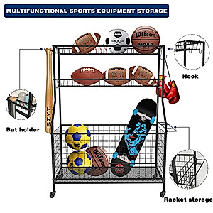 Lhysn Carbon Steel Sports Equipment Storage Rack, 2 Baskets, 2 Lockable Wheels Guaranteed