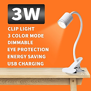 EAGLOD LED 3 Brightness Clamp Light，Portable Clip Light LED Lamp, USB Plug Clip on Desk Lamp ,360°Flexible Gooseneck Night Reading Light,Desk/Table Bedside Headboard,Nail Art ,Tattoo Lamp,