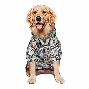 Large Dog Hoodie Dollars-Money-Cash-Pattern Pet Clothes Sweater with Hat Soft Cat Outfit Coat Small